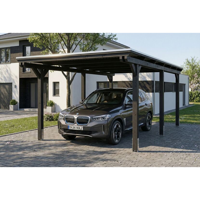 SKAN HOLZ Einzelcarport 'Emsland' anthrazit 340 x 604 cm mit EPDM-Dach ...