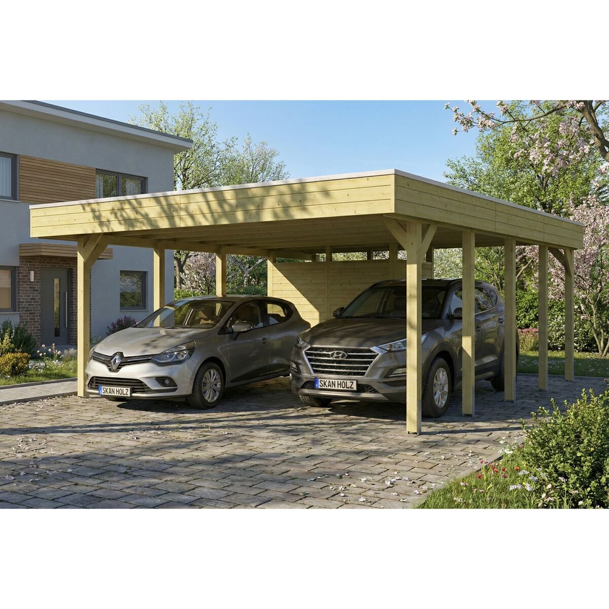 SKAN HOLZ Einzelcarport 'Friesland' Set D grün imprägniert 546 x 708 cm ...