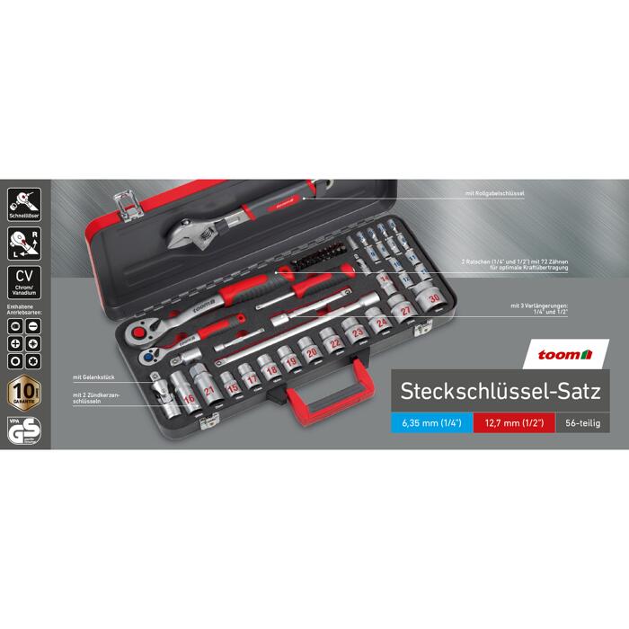Steckschlüssel-Set 1/2" und 1/4" 56-teilig