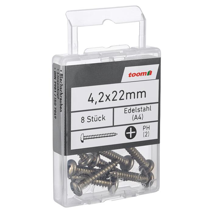 Blechschrauben PH2 Kreuzschlitz Edelstahl 4,2 x 22 mm 8 Stück