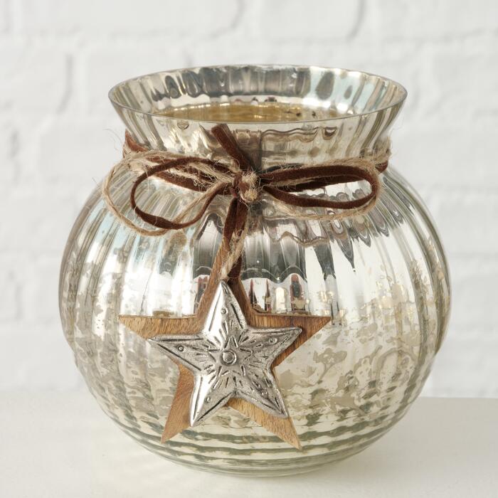 Boltze Windlicht 'Liasca' silber/weiß Ø 13 x 12 cm