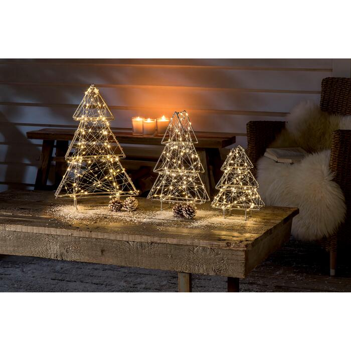 LED-Dekofigur Tanne 500 LEDs warmweiß 45 cm 3 Stück