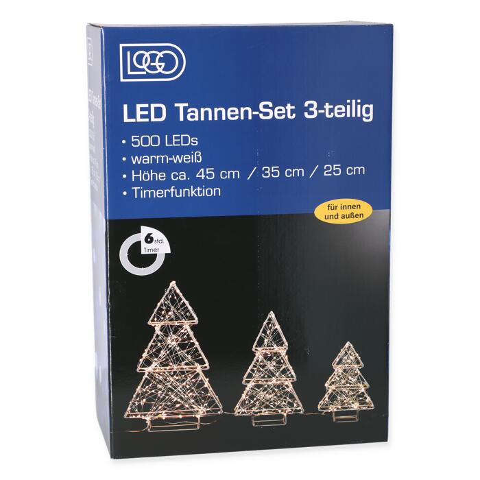 LED-Dekofigur Tanne 500 LEDs warmweiß 45 cm 3 Stück