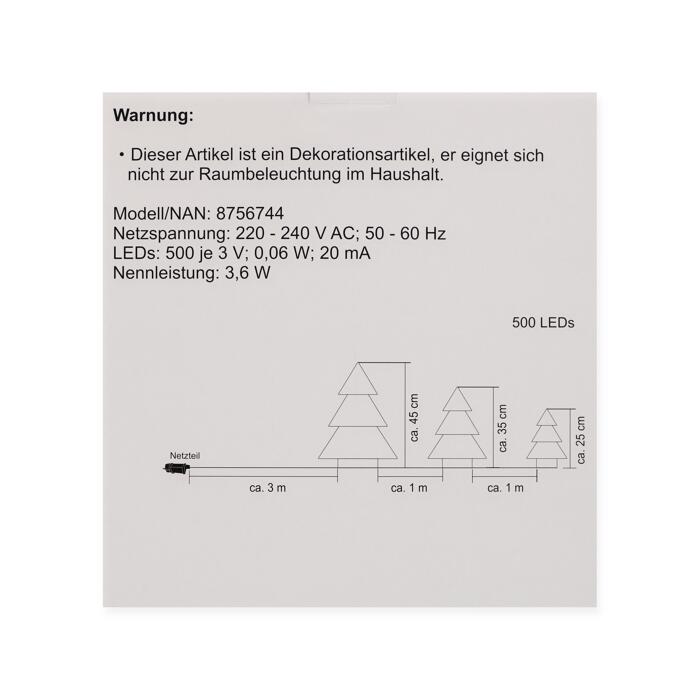 LED-Dekofigur Tanne 500 LEDs warmweiß 45 cm 3 Stück