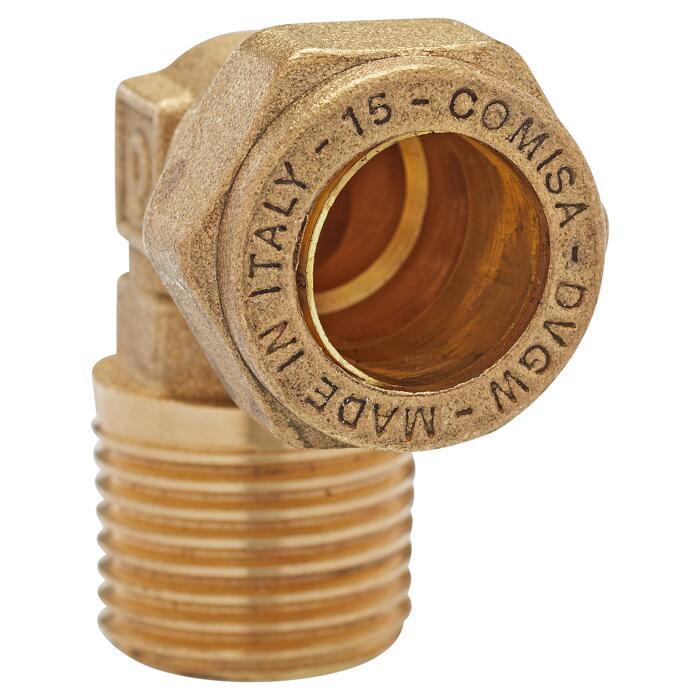 Verbindungswinkel 90° Messing 15 mm x 1/2 Zoll Außengewinde