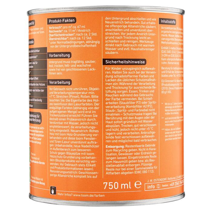 toom Fenster- und Türen-Lasur palisanderfarben 750 ml