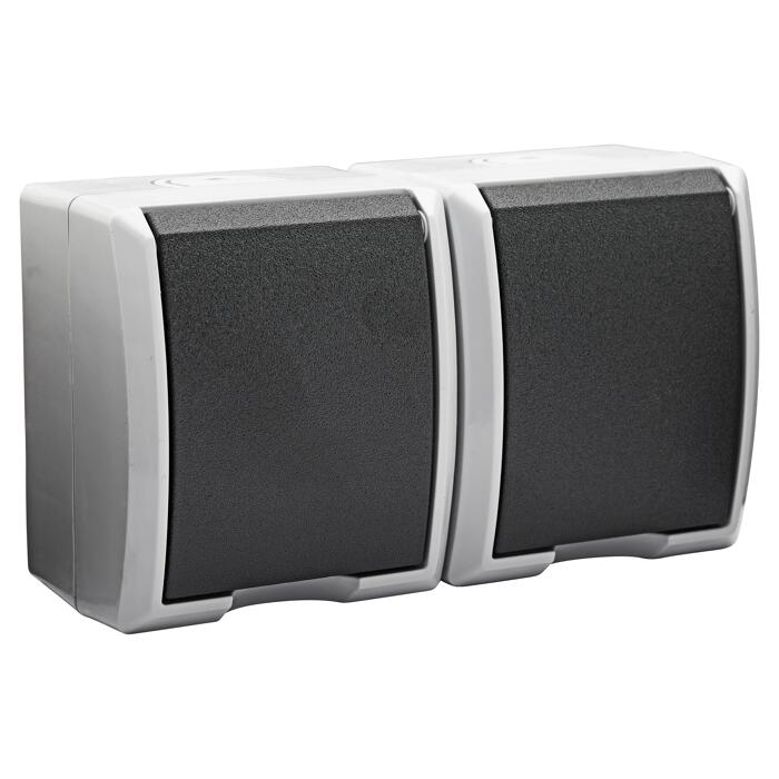 Doppelsteckdose mit Klappdeckel "AquaLuxe" grau