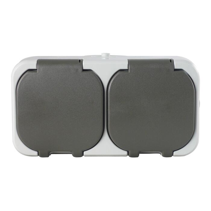 REV Ritter Doppelsteckdose mit Klappdeckel "AquaTop" grau