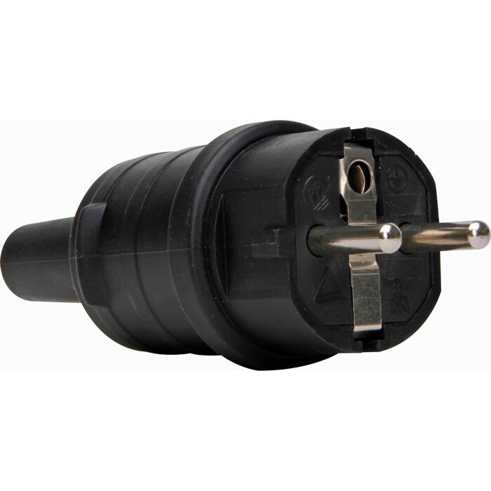 Schutzkontakt-Stecker Gummi schwarz 250 V 16 A, mit Knickschutz